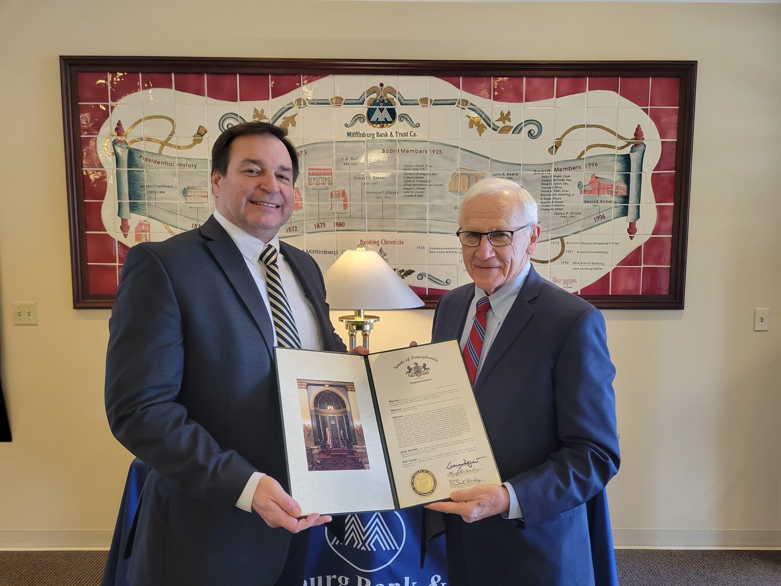 Senator Yaw Honors Mifflinburg Bank and Trust on 150th Anniversary ...